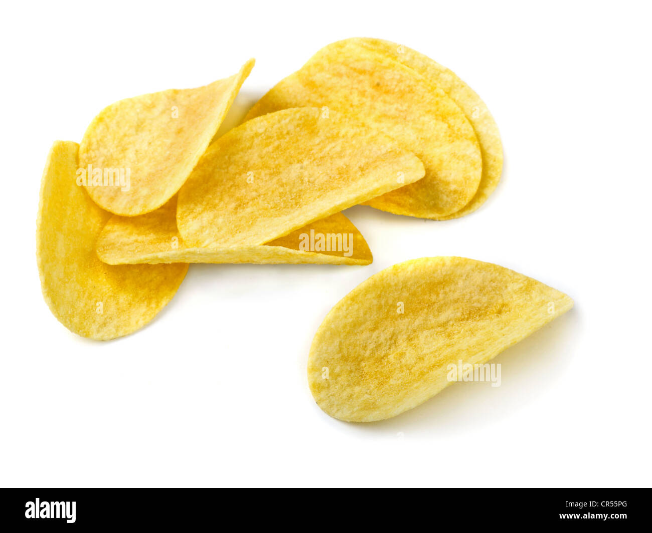 Small pile of potato chips on white background Stock Photo - Alamy