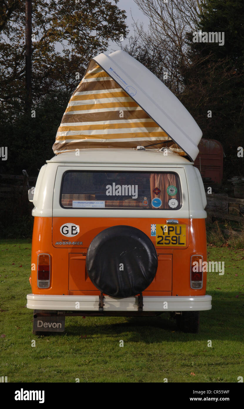 Bay WIndow VW Volkswagen camper van, micro bus with pop top roof up ...