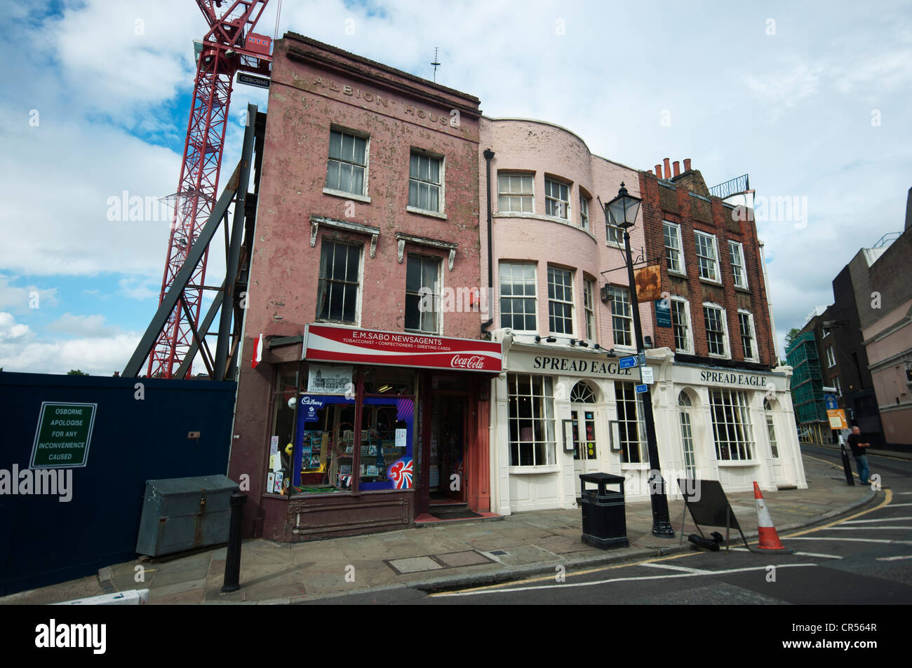 Greenwich row of old shops beside building development Stock Photo - Alamy