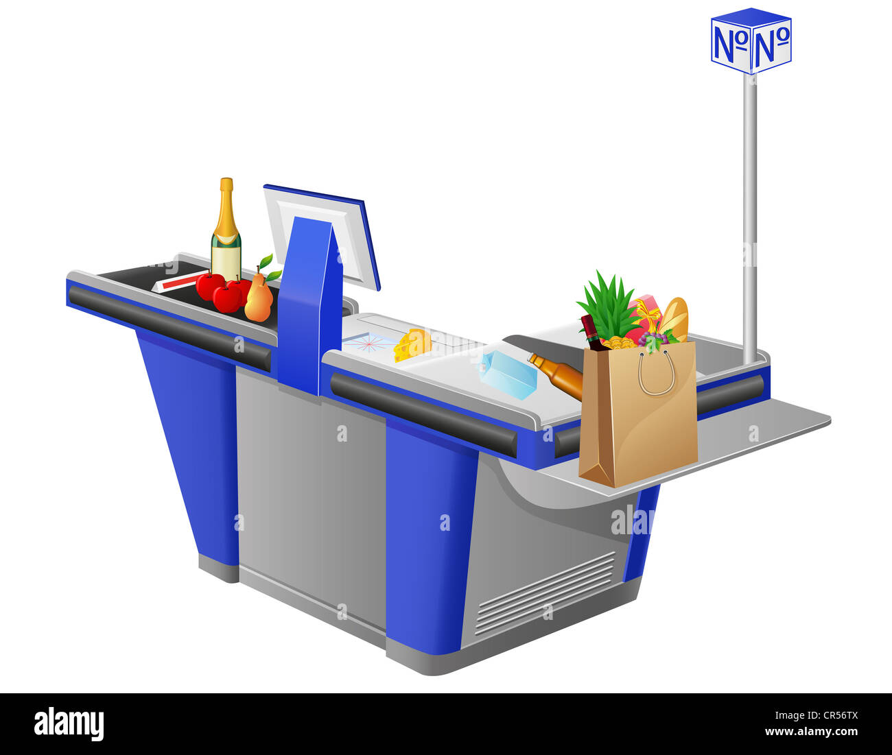 cash register terminal and foodstuffs illustration Stock Photo - Alamy