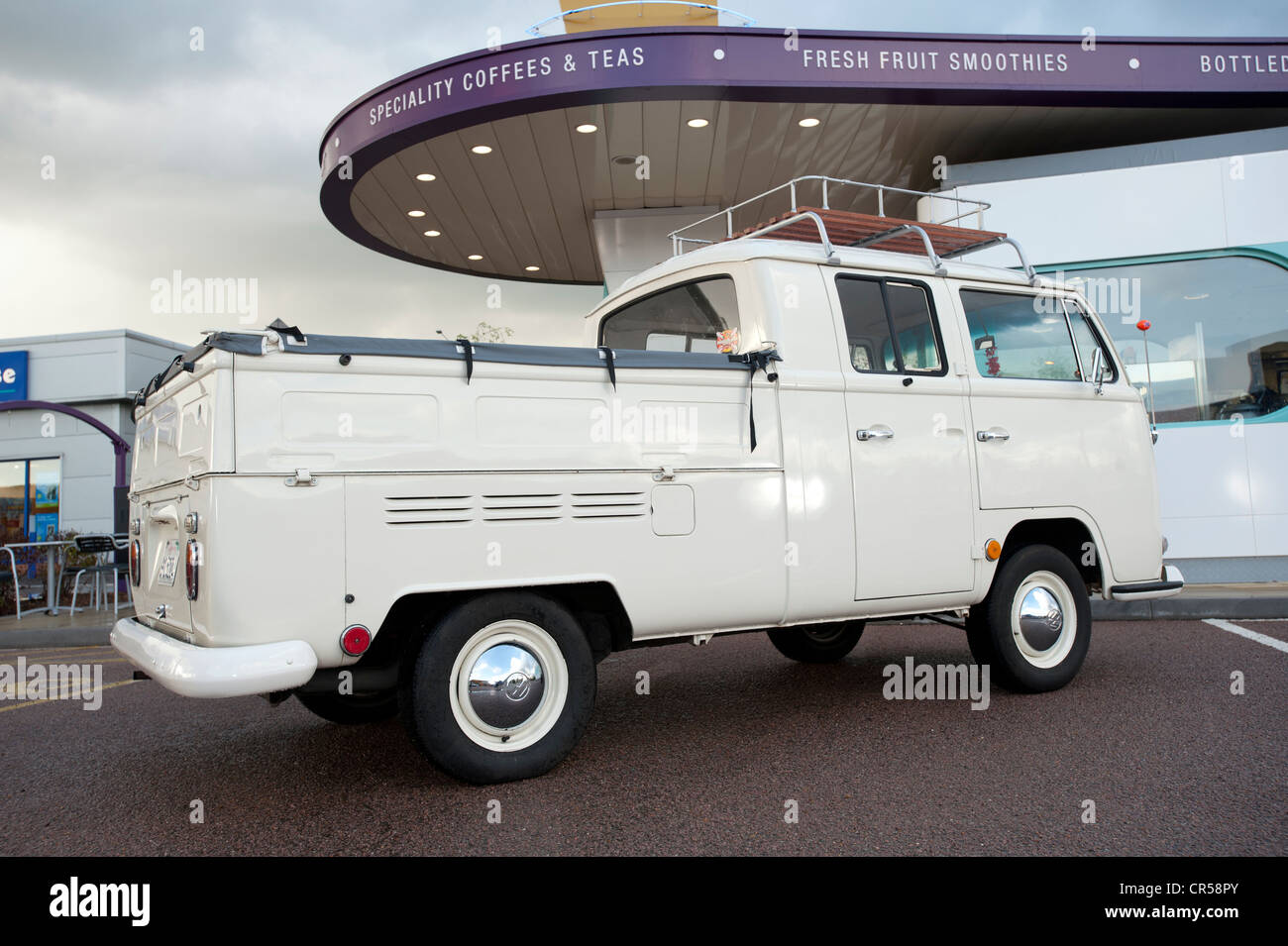 Bay Window crew cab pick up VW transporter, or micro bus Stock Photo ...