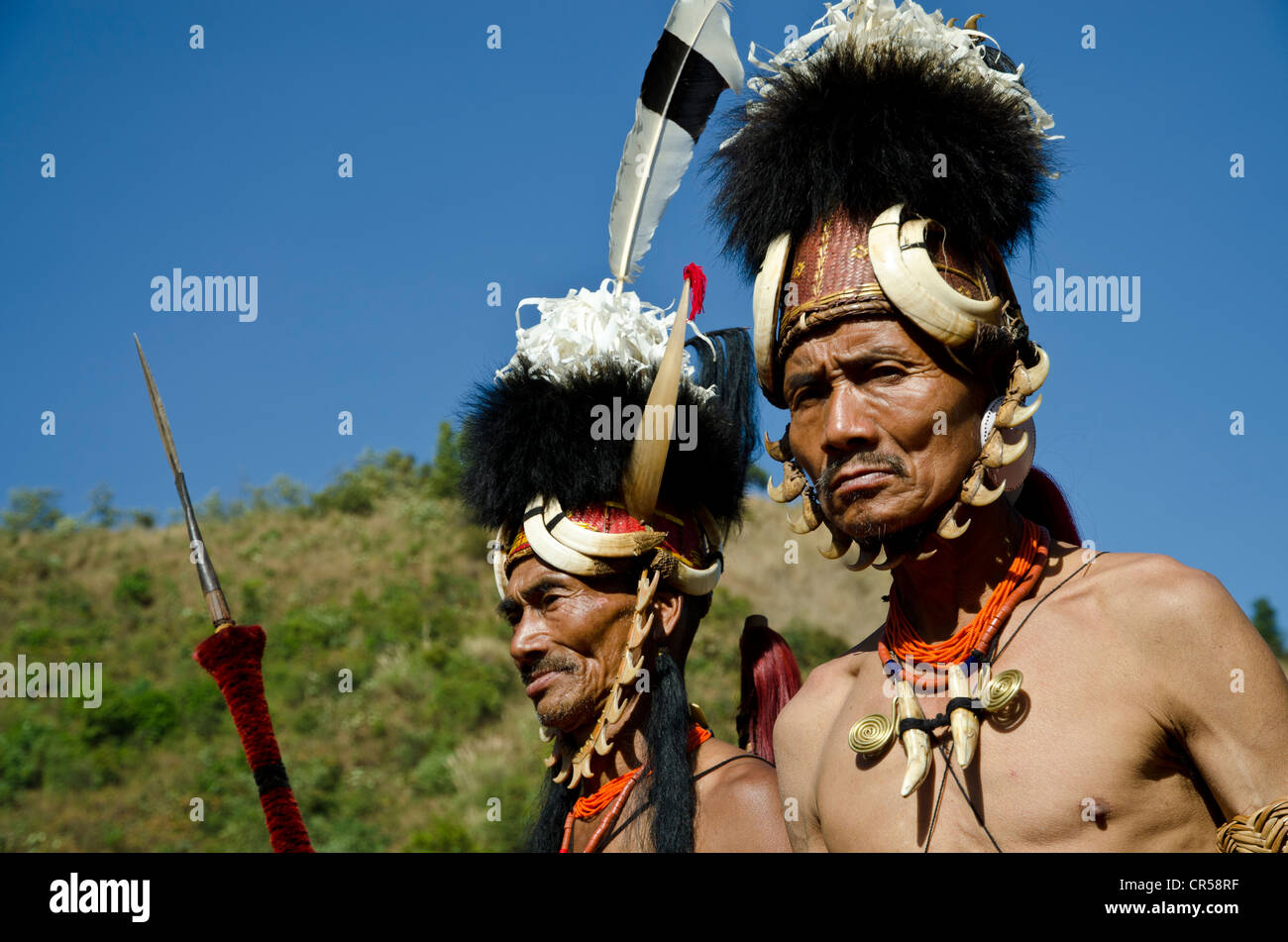 Warriors of the Konyak tribe waiting to perform ritual dances at the ...