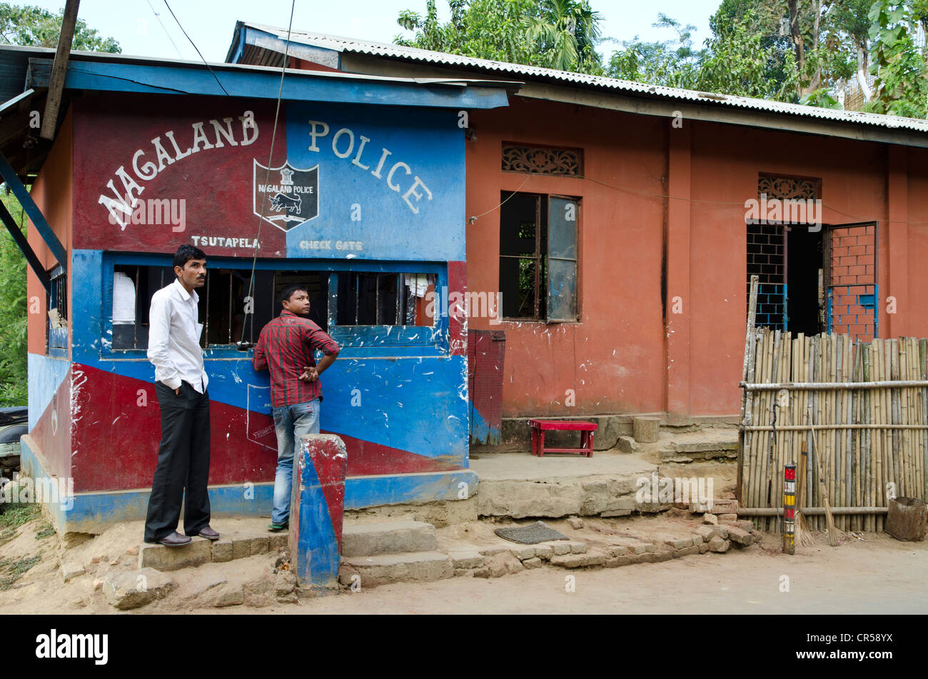 Checkpost at the border crossing between Assam and Nagaland, Tsutapela ...