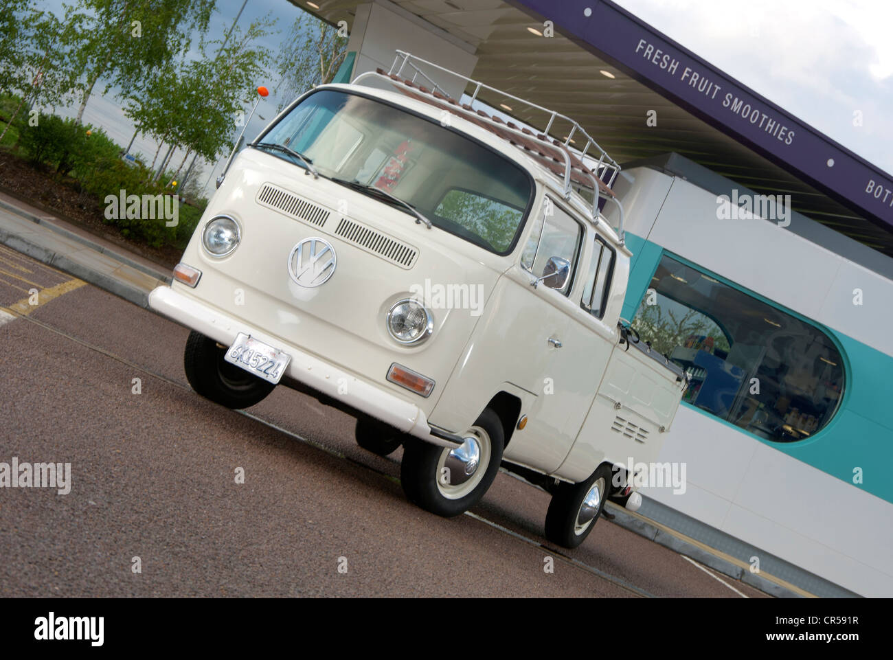 Bay Window crew cab pick up VW transporter, or micro bus Stock Photo ...