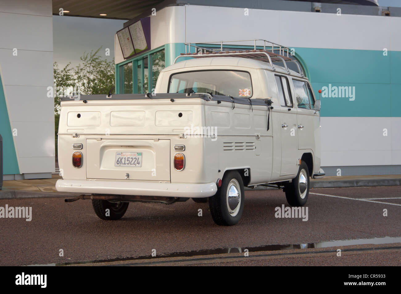 Bay Window crew cab pick up VW transporter, or micro bus Stock Photo ...
