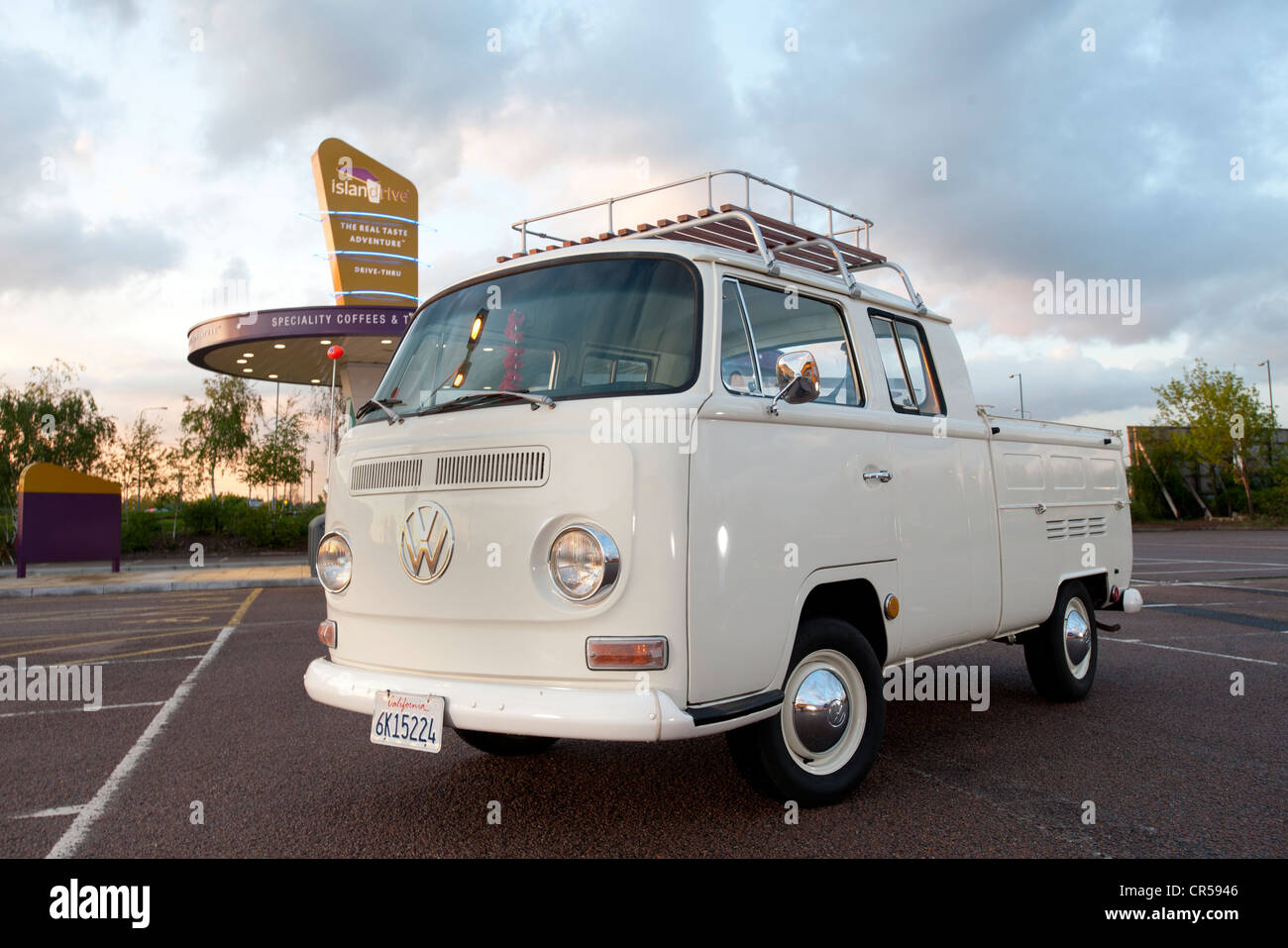 Bay Window crew cab pick up VW transporter, or micro bus Stock Photo ...