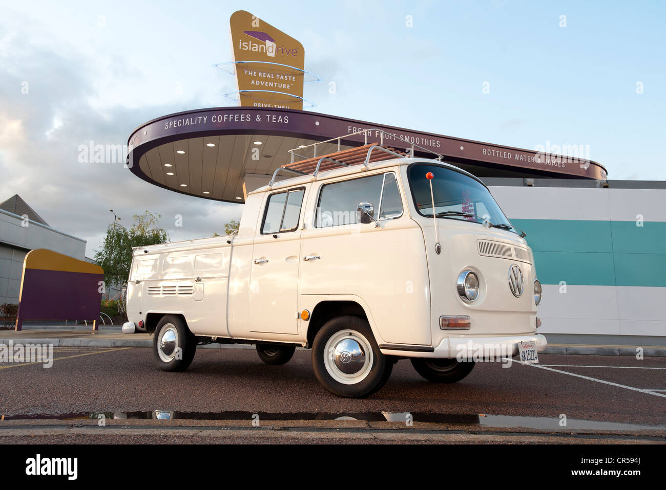 Bay Window crew cab pick up VW transporter, or micro bus Stock Photo ...