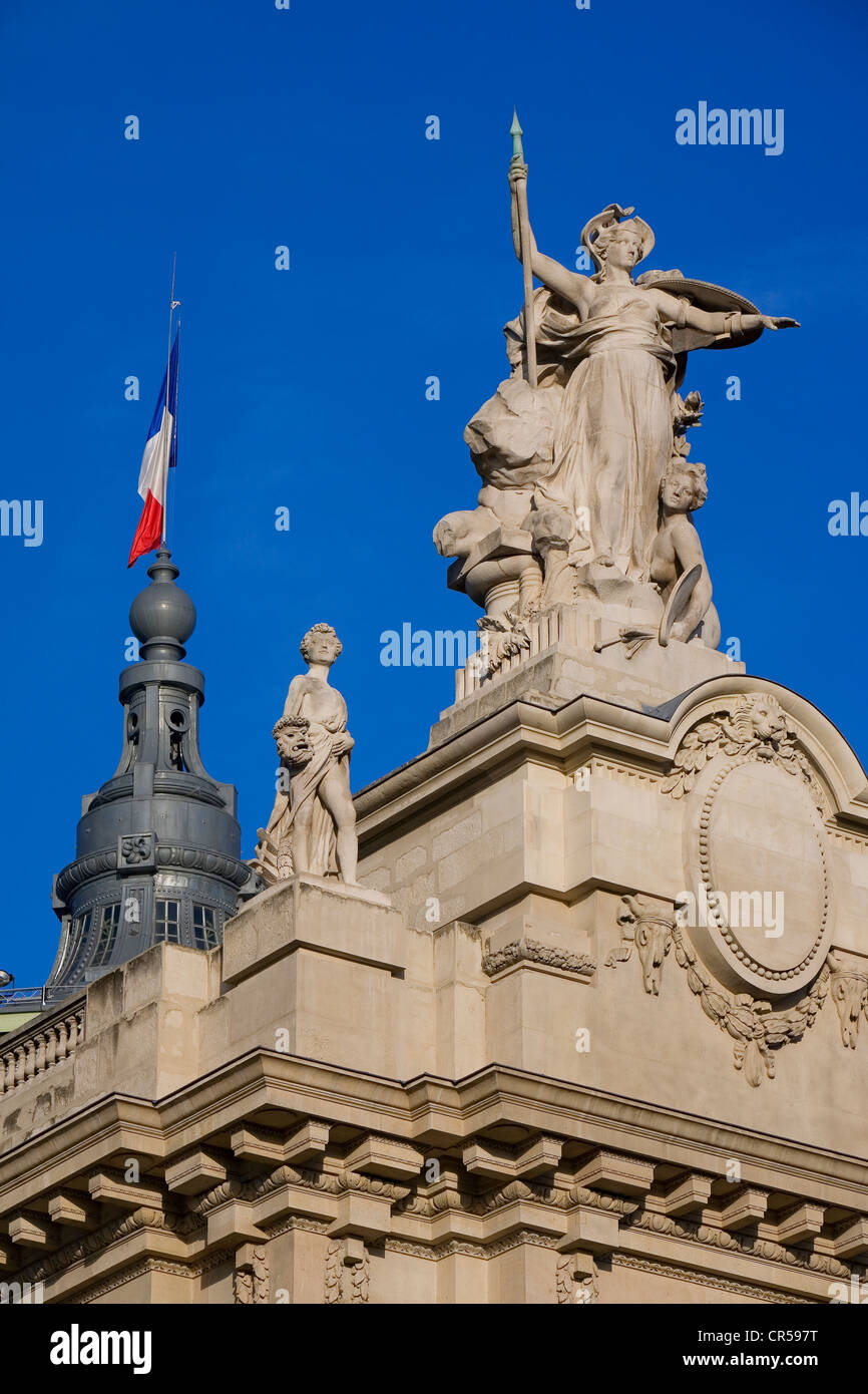 France, Paris, detail of the roof of the main facade of the Grand ...