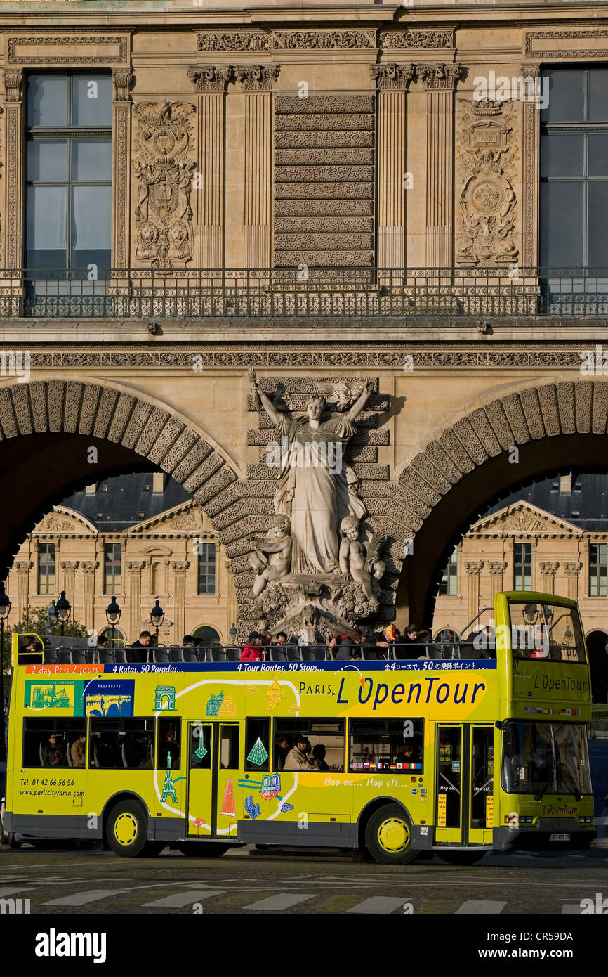 France, Paris, touristic bus in front of the entrance of the Louvre on ...