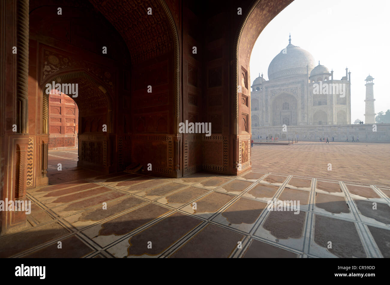 Taj Mahal, UNESCO World Heritage, seen through one of the huge gates of ...