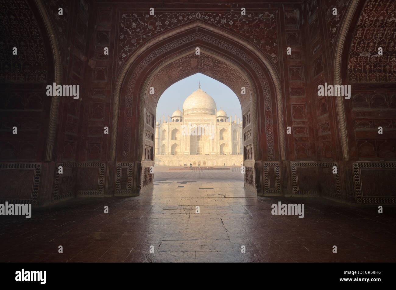 Taj Mahal, UNESCO World Heritage Site, seen through one of the huge ...