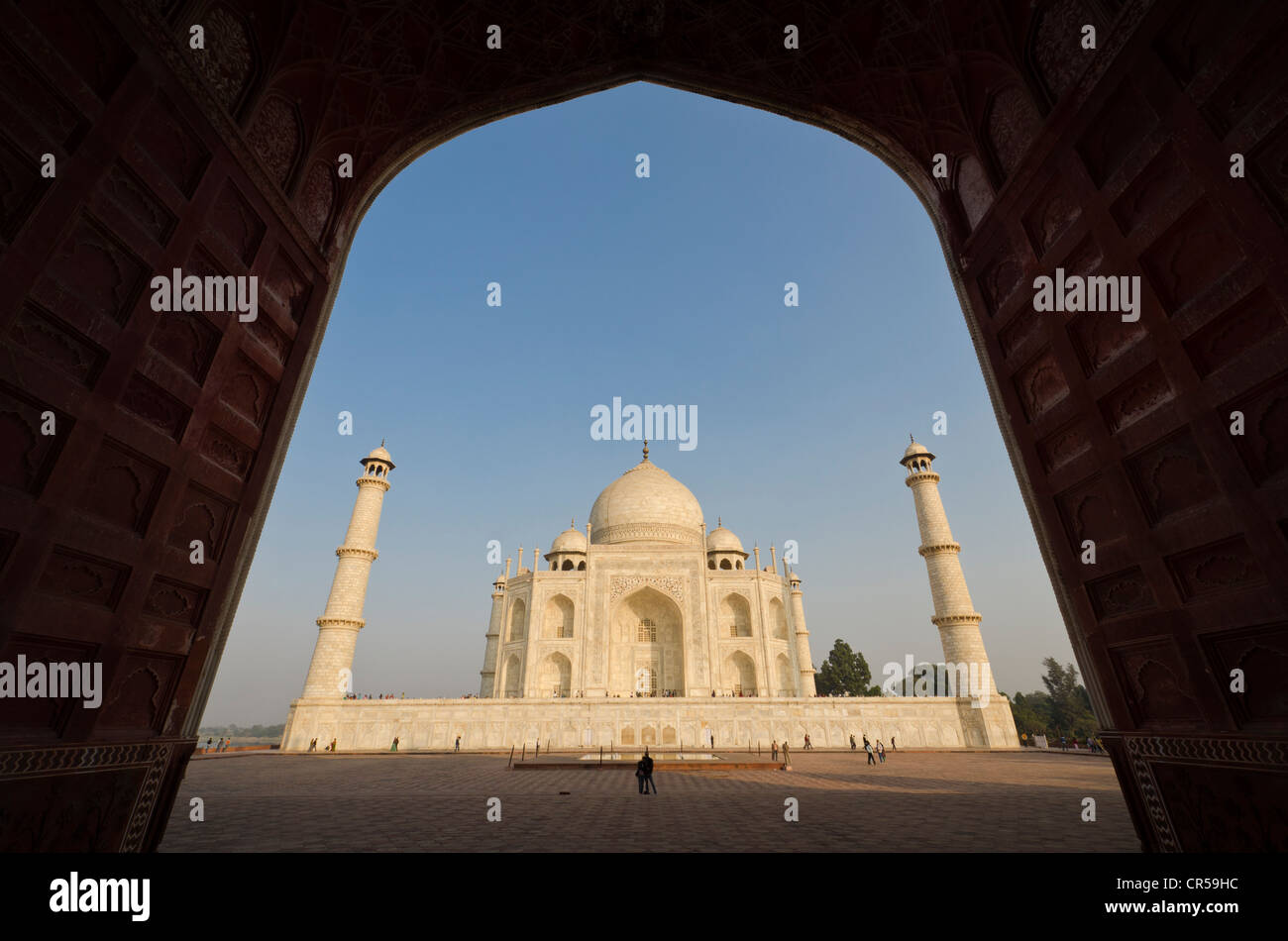 Taj Mahal, UNESCO World Heritage Site, seen through one of the huge ...