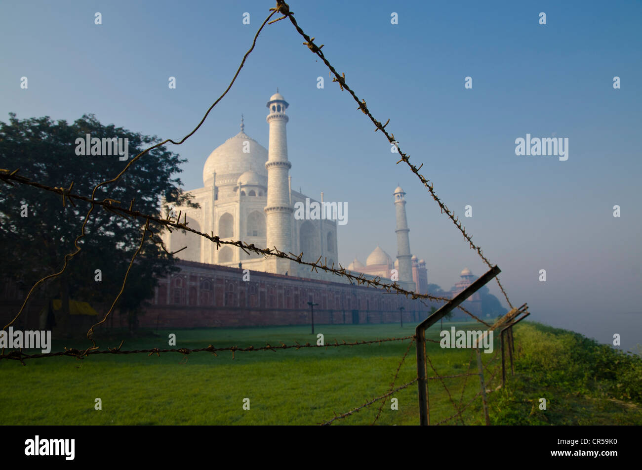 Taj Mahal, UNESCO World Heritage Site, fenced with barbed wire for ...