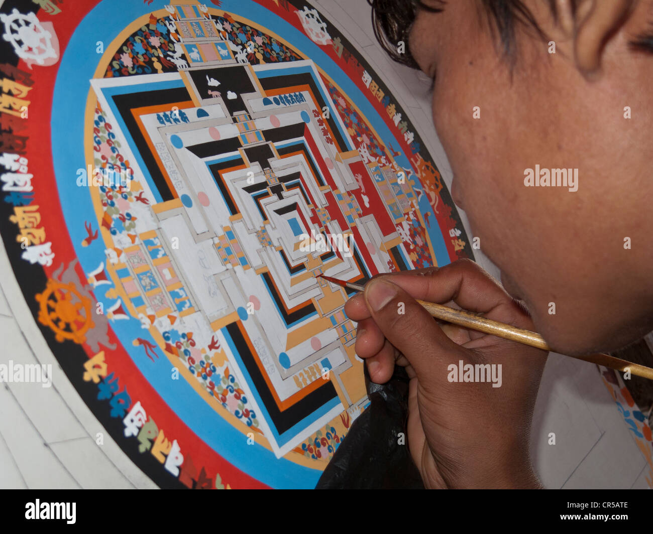 Painter painting a Thanka or Thangka painting, Boudnath, Kathmandu ...