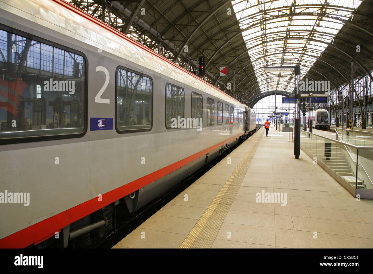 Modern Austrian railways 2nd class carriage at Prague central railway ...
