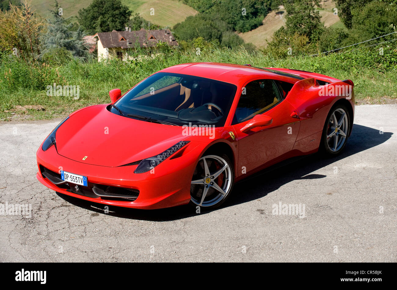 2011 Ferrari 458 Italia red Italian supercar in Modena Stock Photo - Alamy