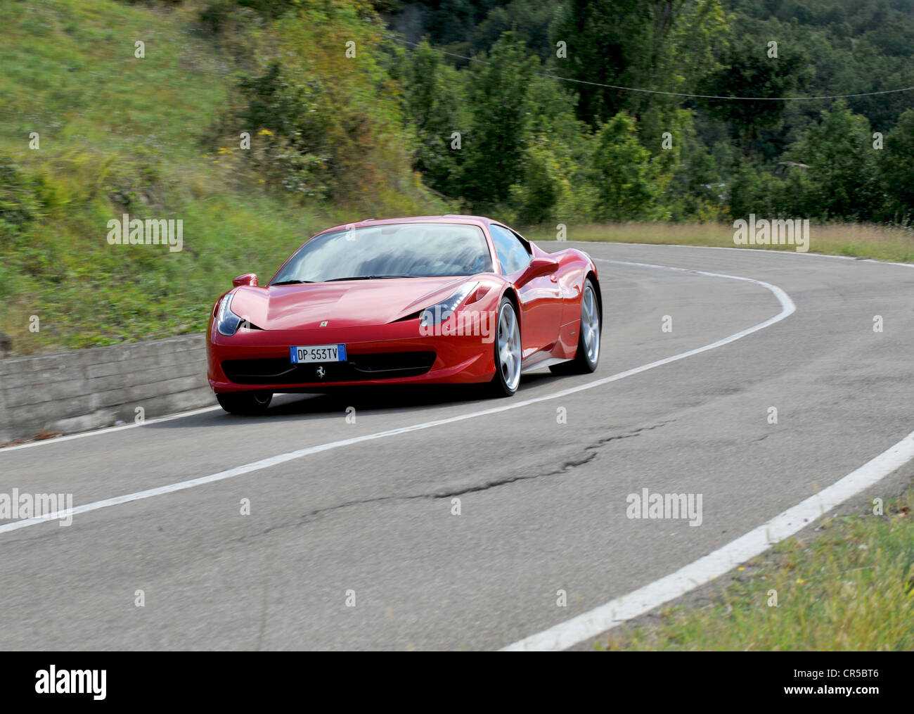 2011 Ferrari 458 Italia red Italian supercar in Modena driving Stock ...