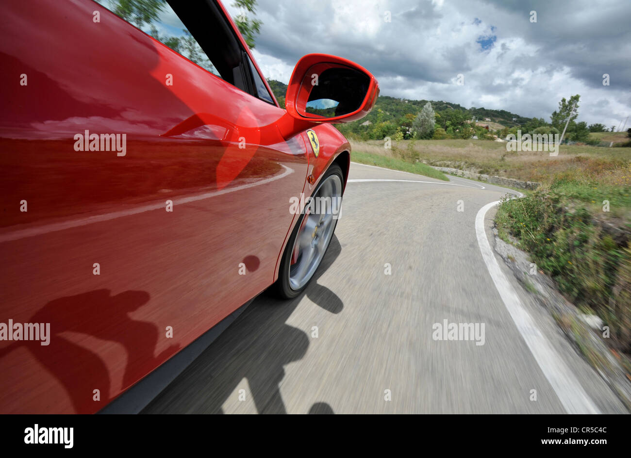 2011 Ferrari 458 Italia red Italian supercar in Modena driving Stock ...