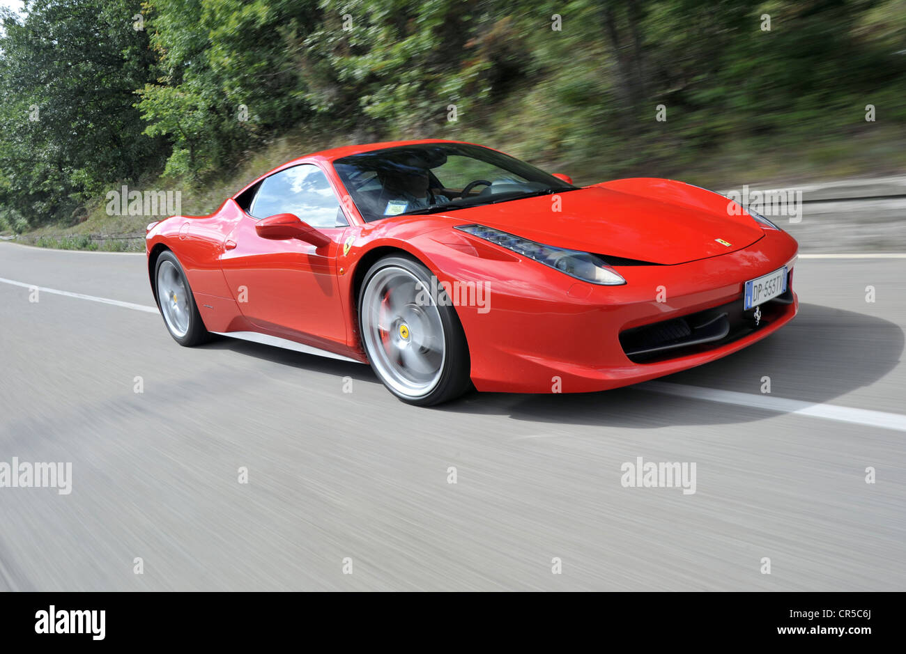 2011 Ferrari 458 Italia red Italian supercar in Modena driving Stock ...