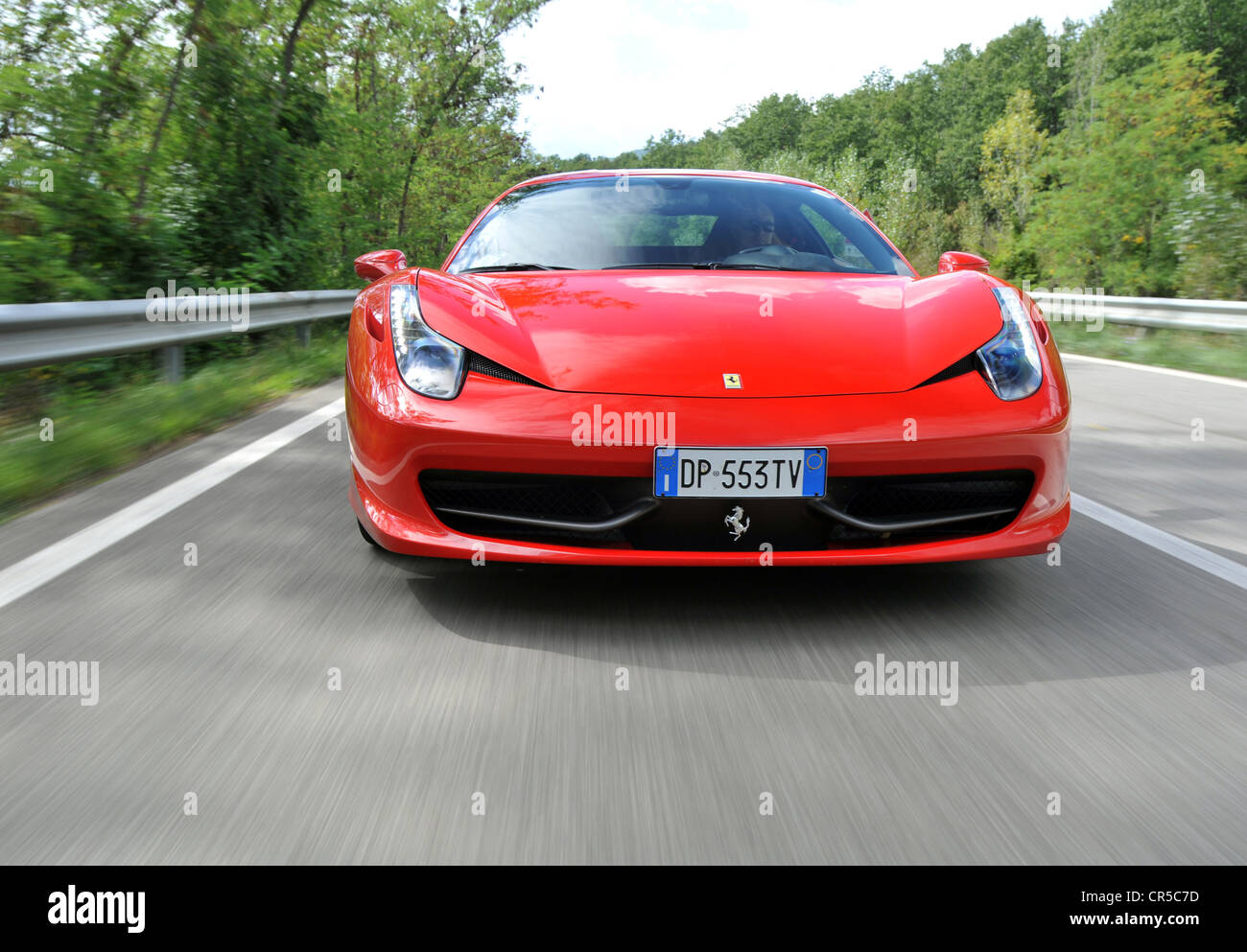 2011 Ferrari 458 Italia red Italian supercar in Modena driving Stock ...
