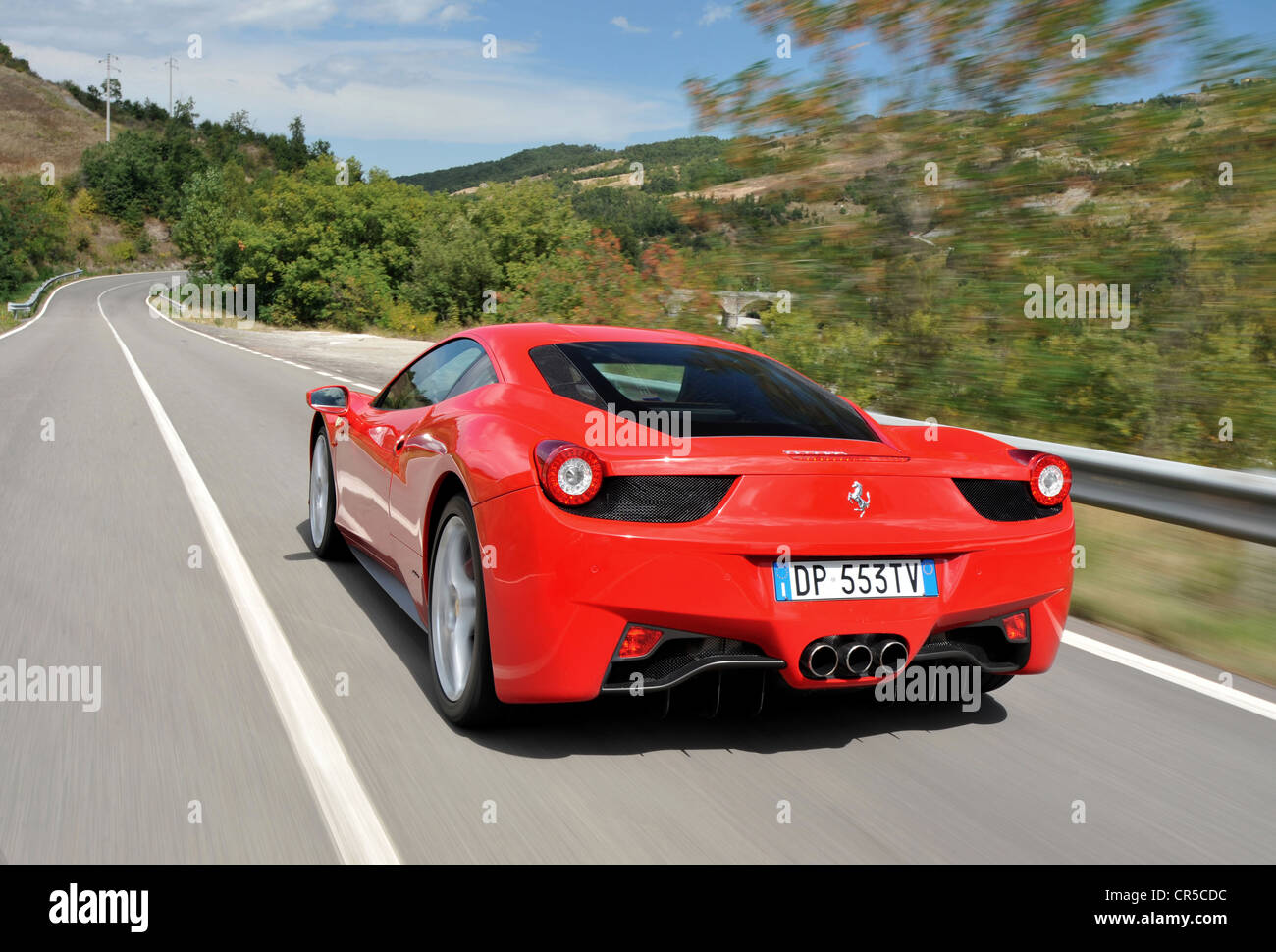 2011 Ferrari 458 Italia red Italian supercar in Modena driving Stock ...