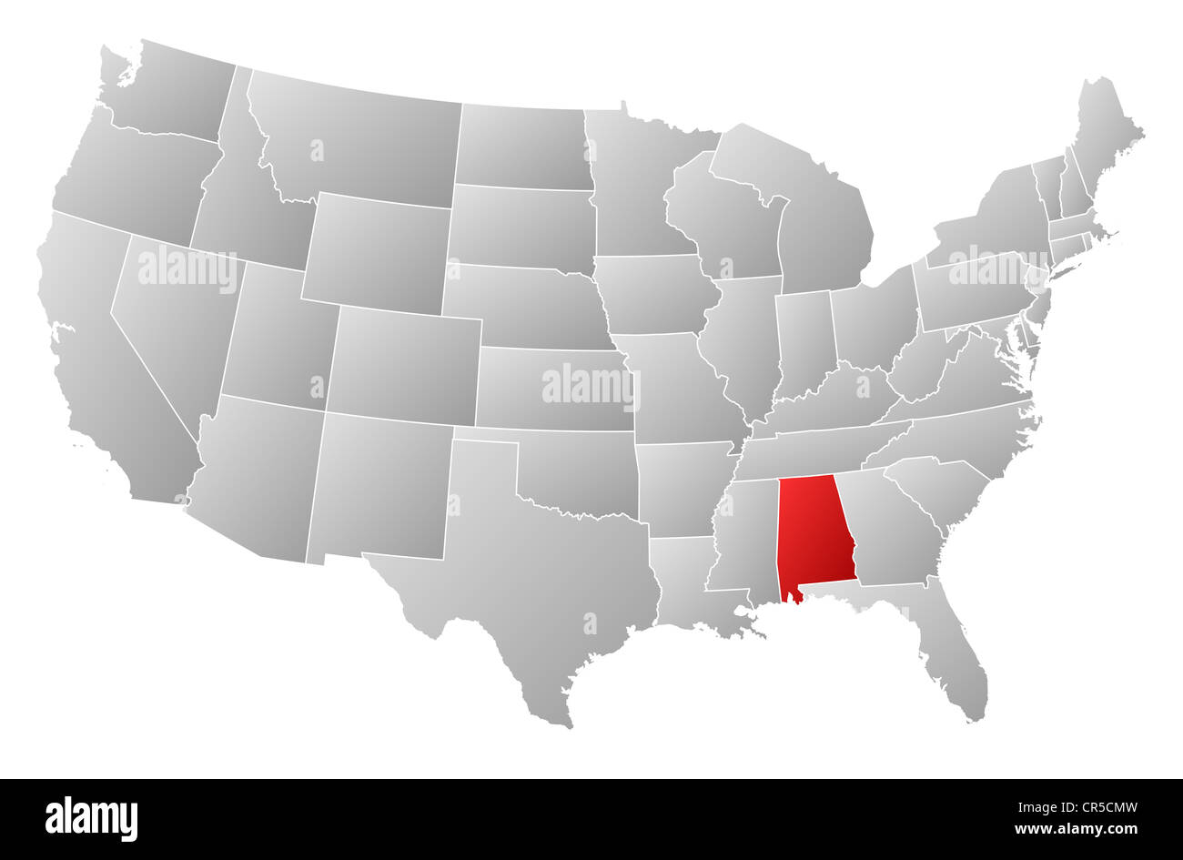 Political map of United States with the several states where Alabama is ...