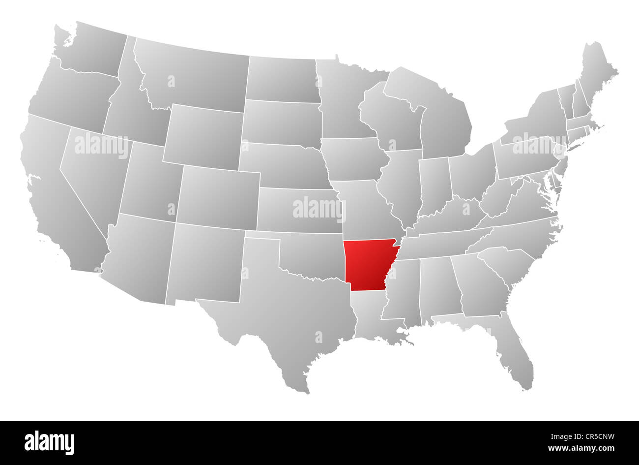 Political map of United States with the several states where Arkansas ...