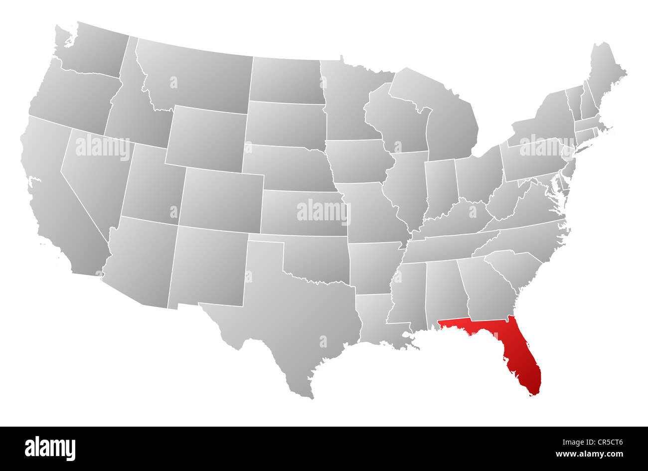 Political map of United States with the several states where Florida is ...