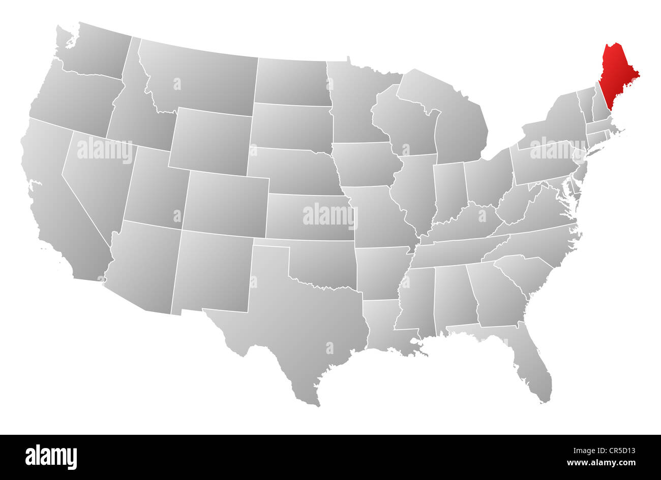 Political map of United States with the several states where Maine is ...