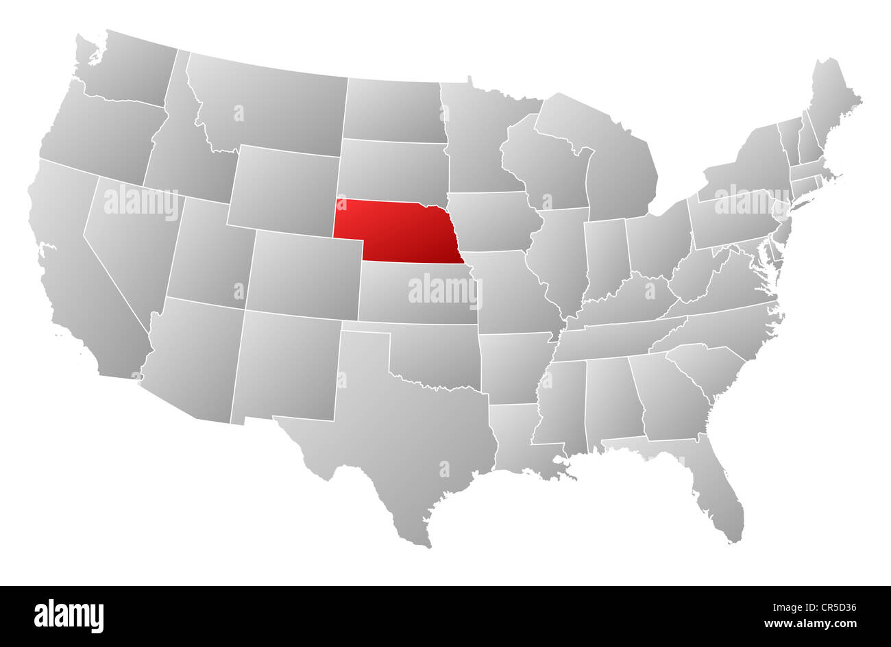 Political map of United States with the several states where Nebraska ...