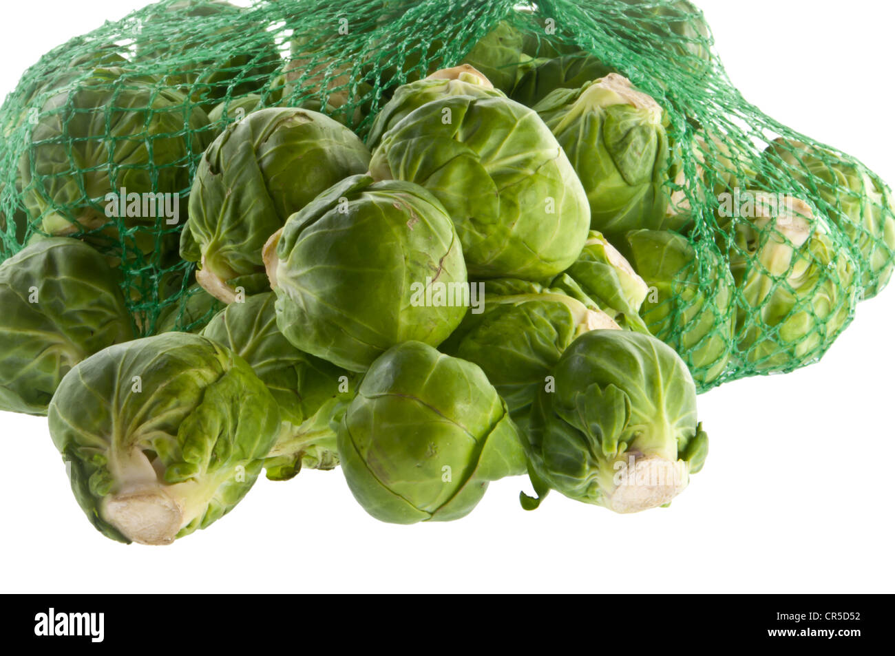 Brussels Sprouts in a net isolated on white Stock Photo - Alamy