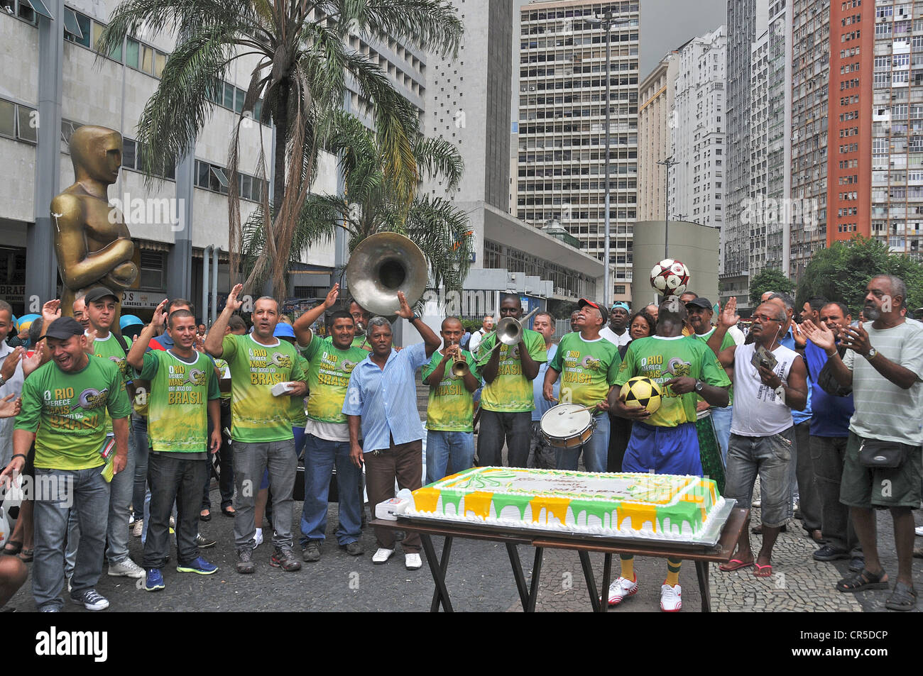 street scene soccer supporters Central Rio de Janeiro Brazil South ...