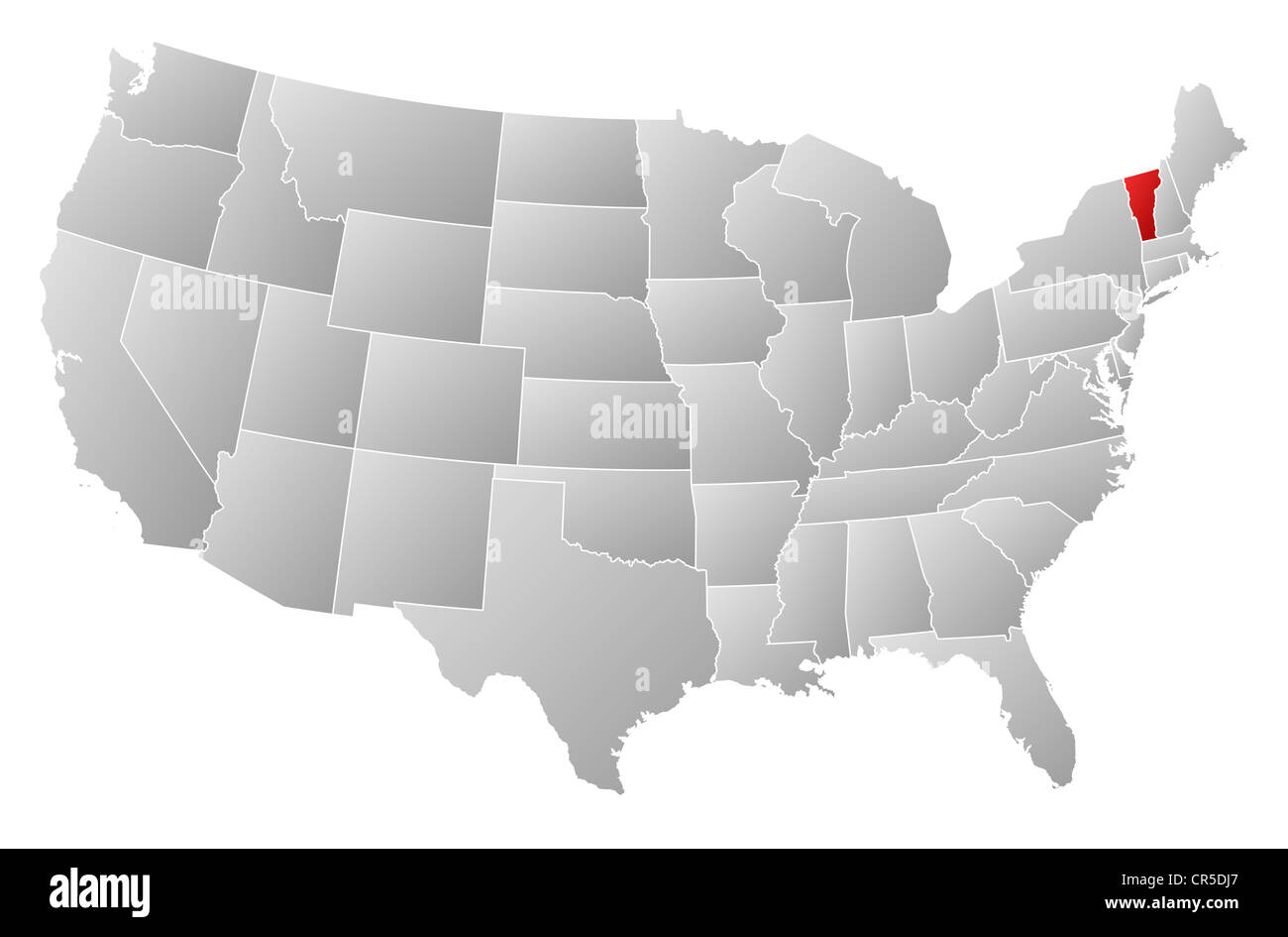 Political map of United States with the several states where Vermont is ...