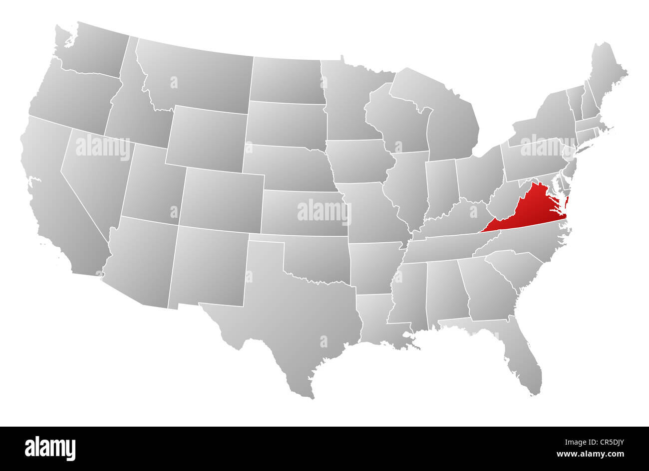 Political map of United States with the several states where Virginia ...