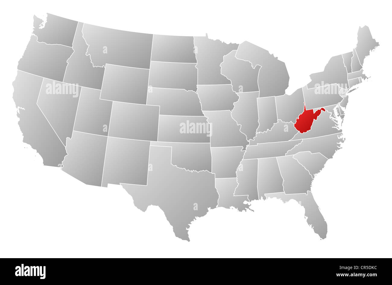 Political map of United States with the several states where West ...