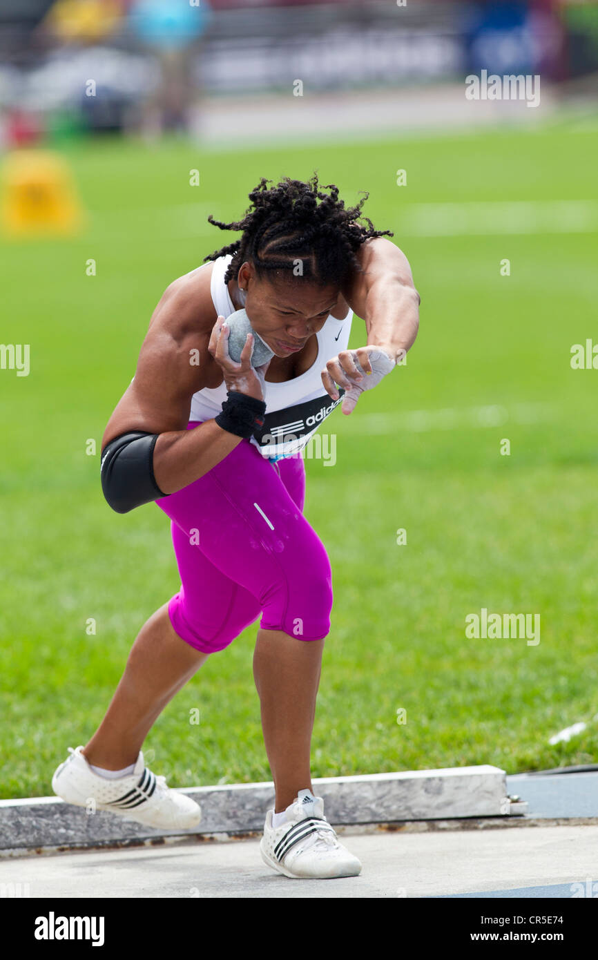 Cleopatra Borel (TRI) competing in the Women's Shot Put at the 2012 NYC ...
