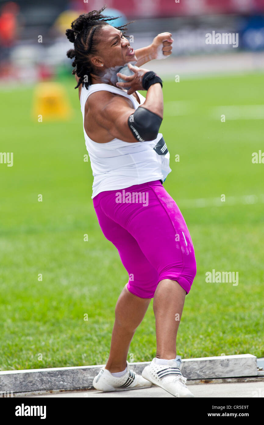 Cleopatra Borel (TRI) competing in the Women's Shot Put at the 2012 NYC ...