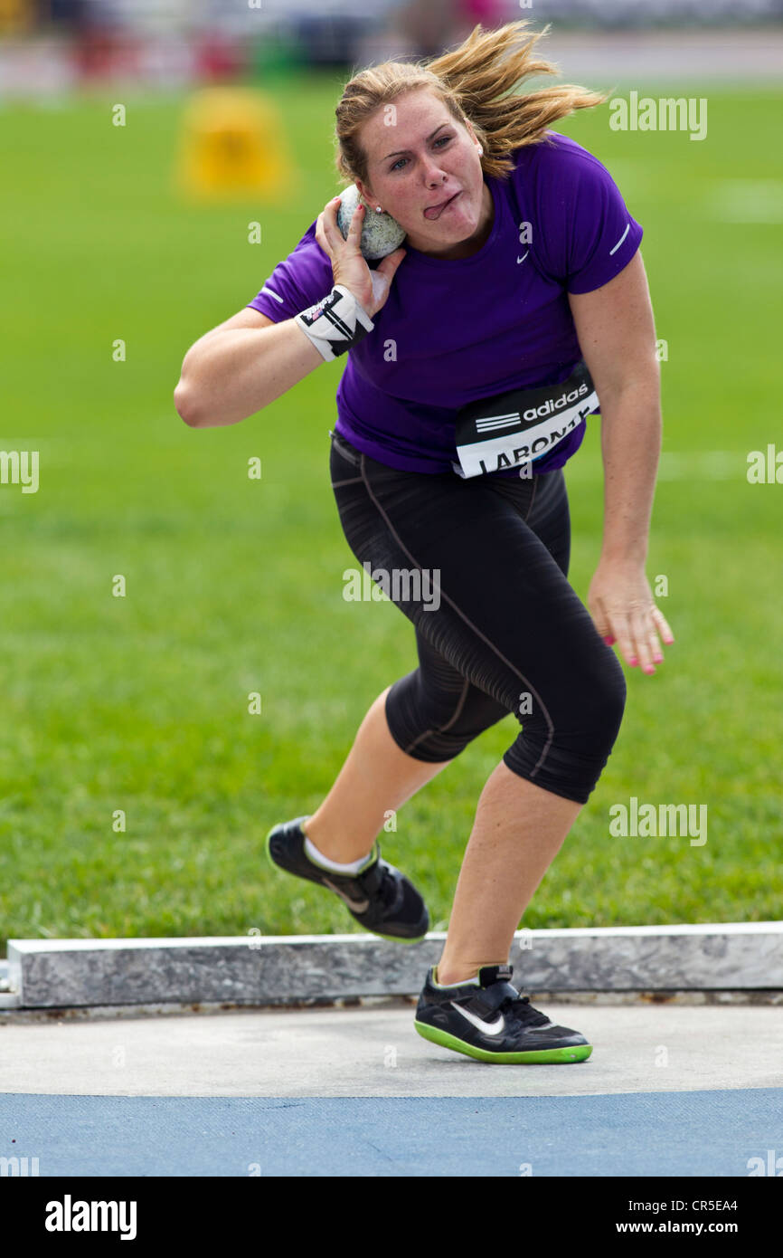 Julie Labonte (CAN) competing in the Women's Shot Put at the 2012 NYC ...