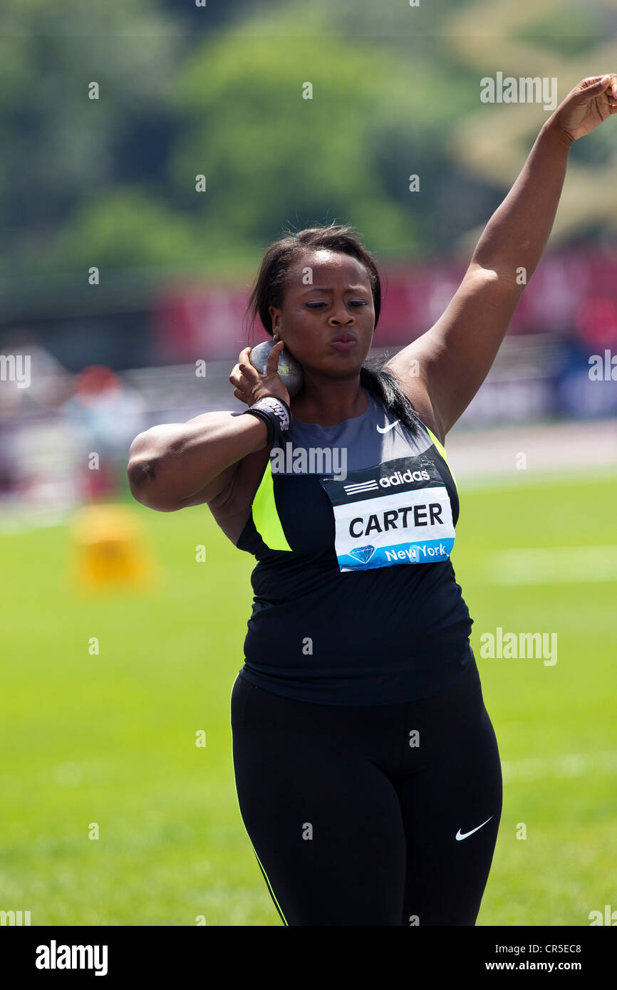 Michelle Carter (USA) competing in the Women's Shot Put at the 2012 NYC ...