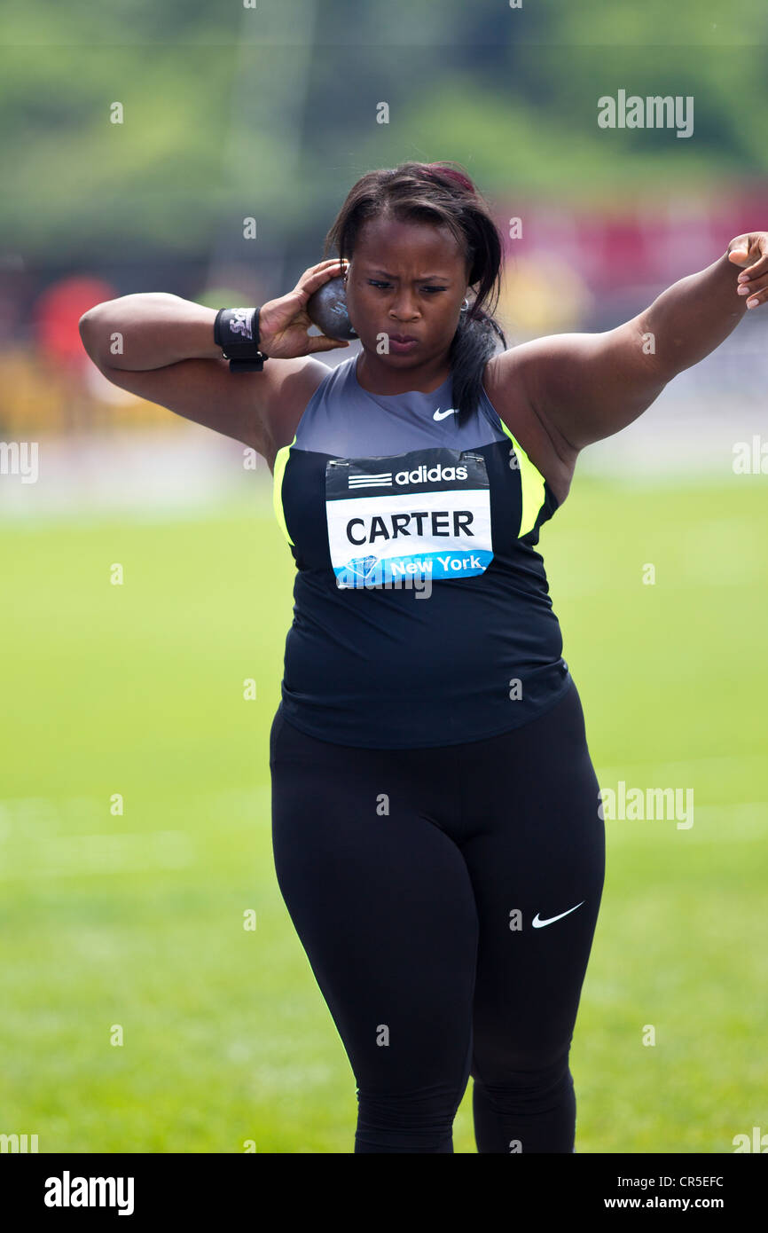 Michelle Carter (USA) competing in the Women's Shot Put at the 2012 NYC ...
