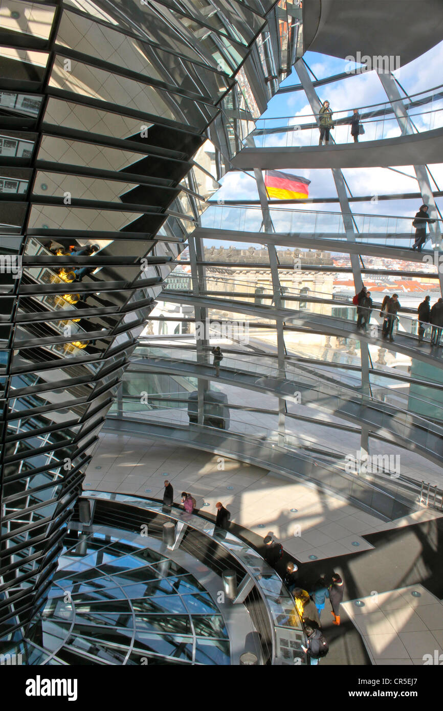 The steel and glass dome of the Reichstag building in Berlin, Germany ...