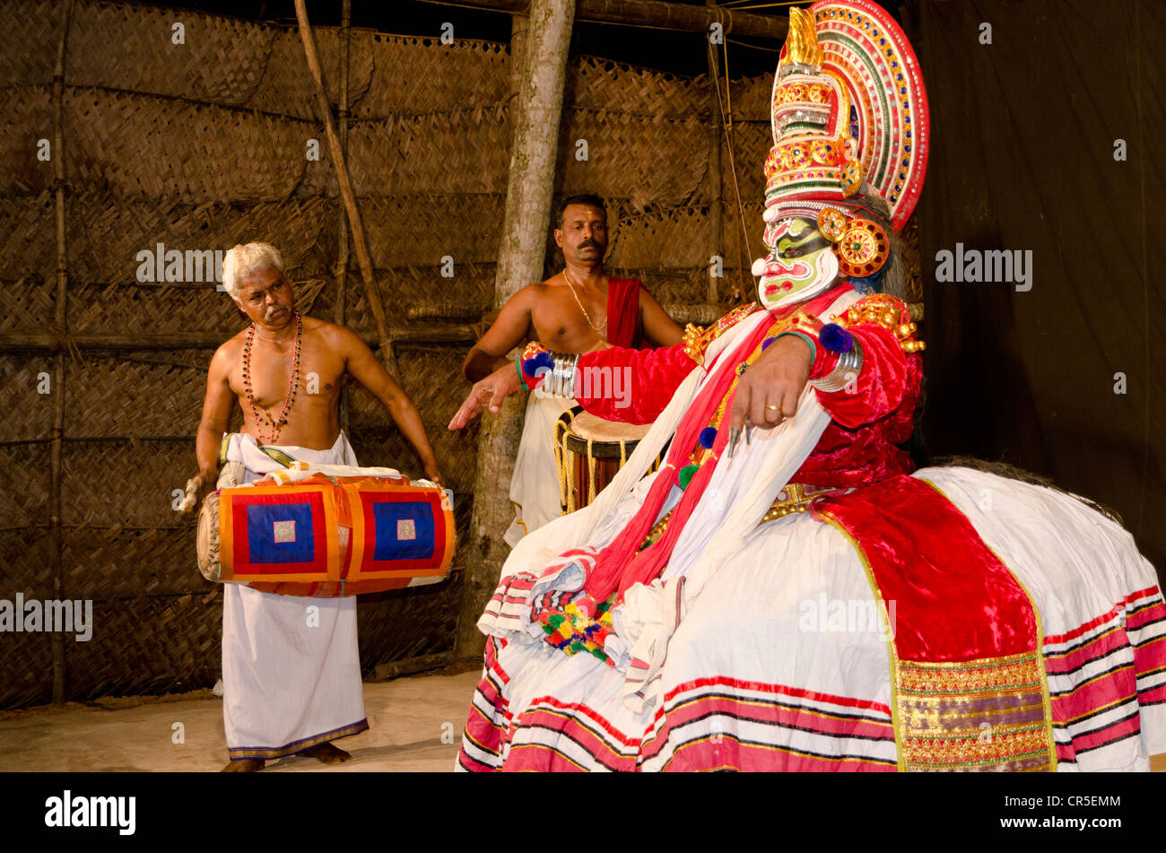 The Kathakali character Ravana on stage at Kolornagerkavu-Mandir in ...