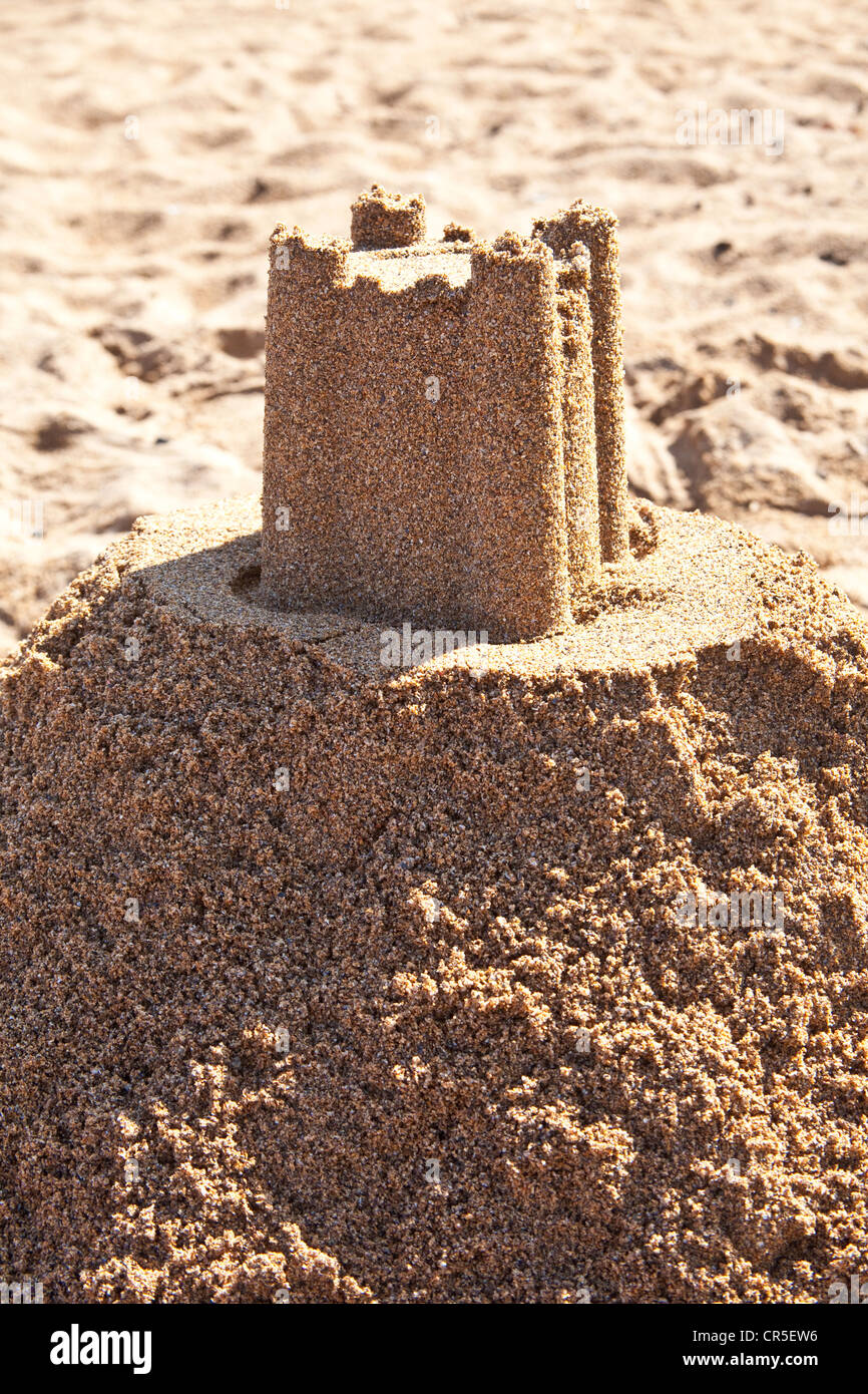 Traditional sandcastle at Hope Cove beach, Devon, England , United ...