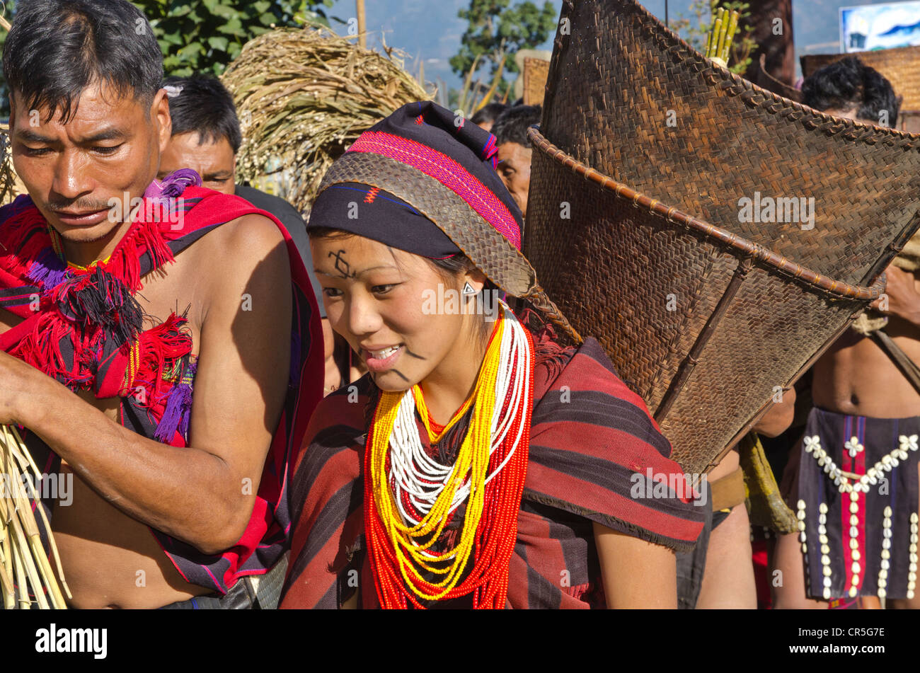 Tribal people at the annual Hornbill Festival in Kohima, India, Asia ...