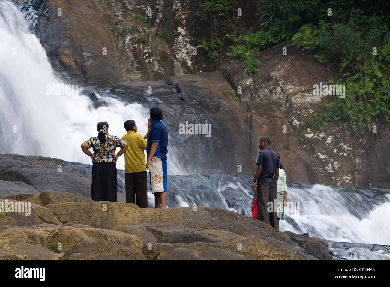 Group admiring the Sathmala Falls on the Gin River, Sathmala, Southern ...