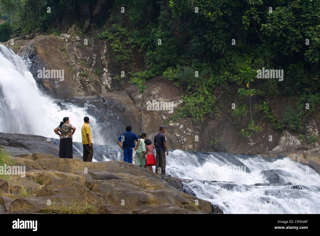 Group admiring the Sathmala Falls on the Gin River, Sathmala, Southern ...