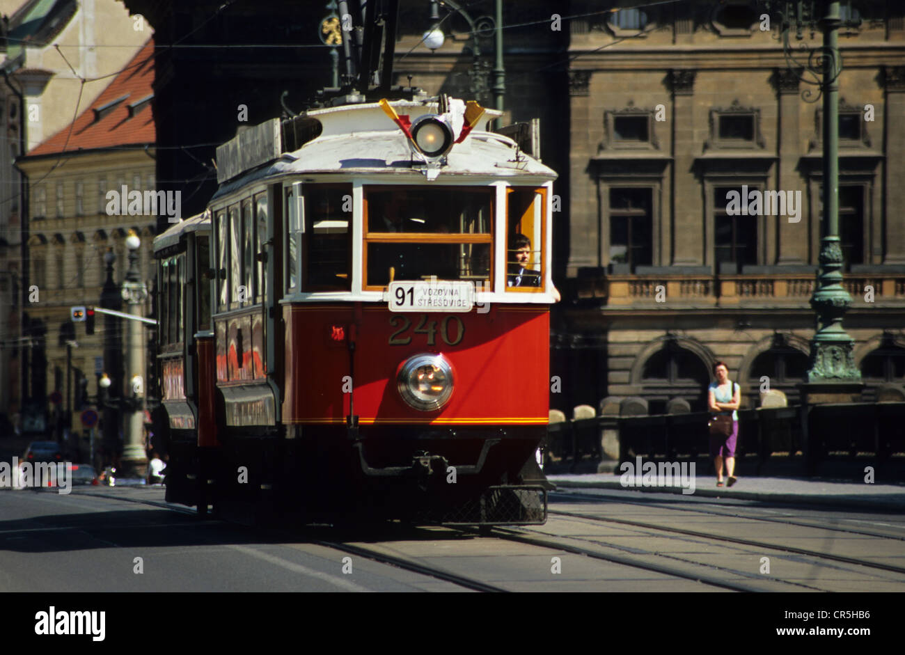 Red tram, Prague, Czech Republic Stock Photo - Alamy