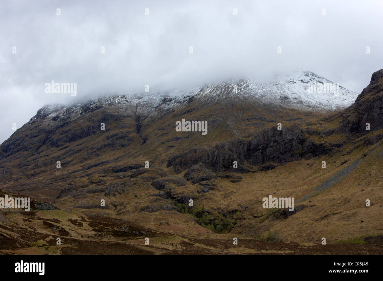 snow capped mountain stob coire raineach covered in scotch mist in ...