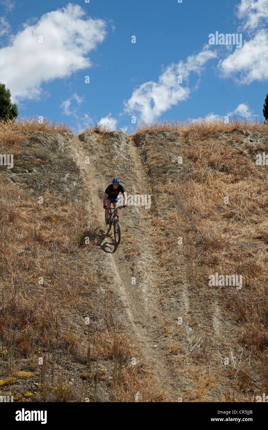Mountain biker on steep hill beside the clutha river track hi-res stock ...