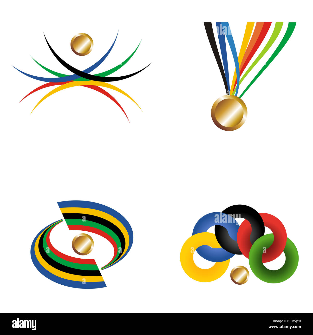 Sport gold medal with ribbon elements set. Vector file layered for easy ...